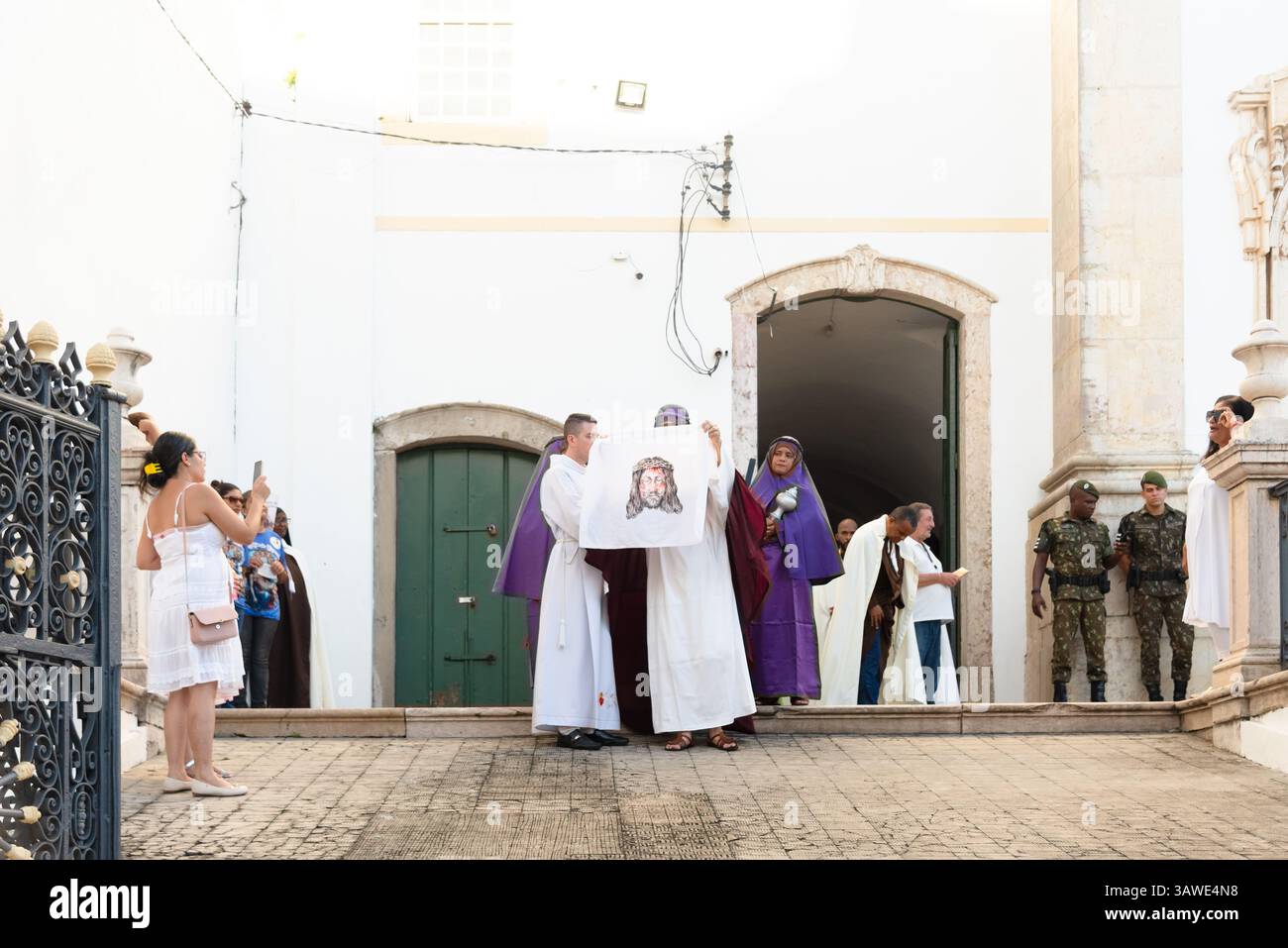 Salvador, Bahia, Brazil - April 18, 2025: Members of the Catholic ...