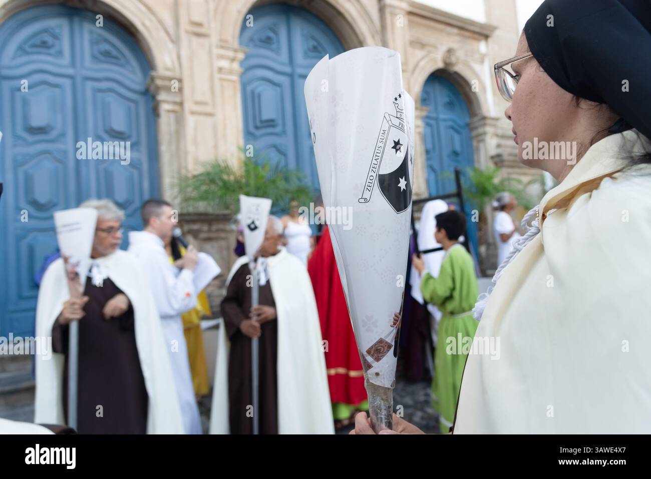 Salvador, Bahia, Brazil - April 18, 2025: Catholics are participating ...