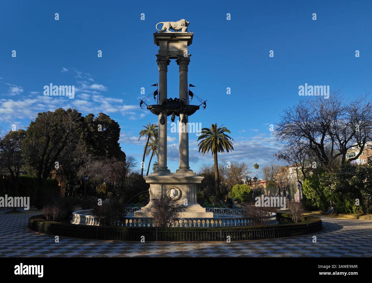 Monument to the discoveries located in Maria Luisa park, Seville, with ...