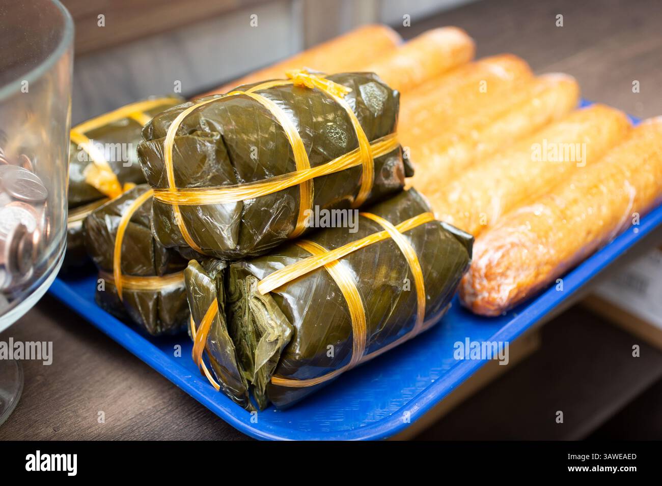 A view of several units of Banh Gio or Gio Lua snacks, on display at a ...