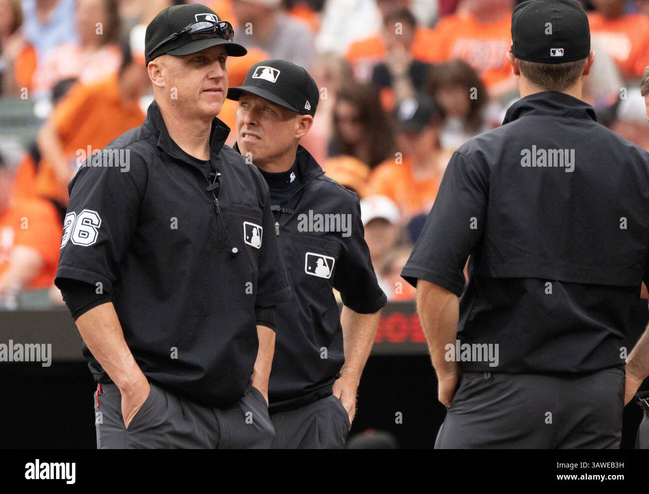 Baltimore, USA. 19th Apr, 2025. BALTIMORE, MD - APRIL 19: Umpire Lance ...