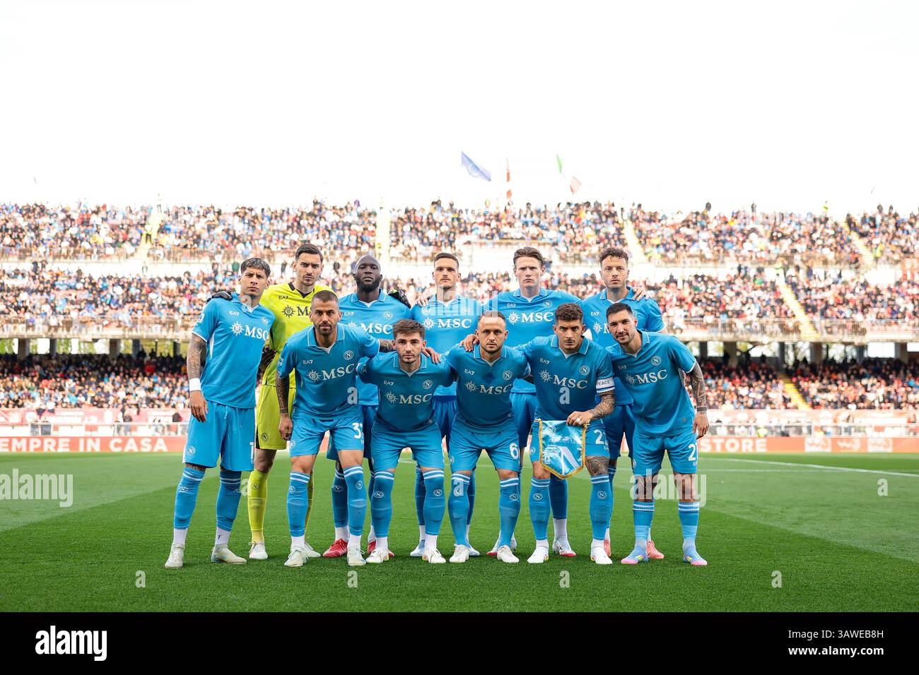 Monza, Italy. 19th Apr, 2025. The SSC Napoli starting eleven line up ...
