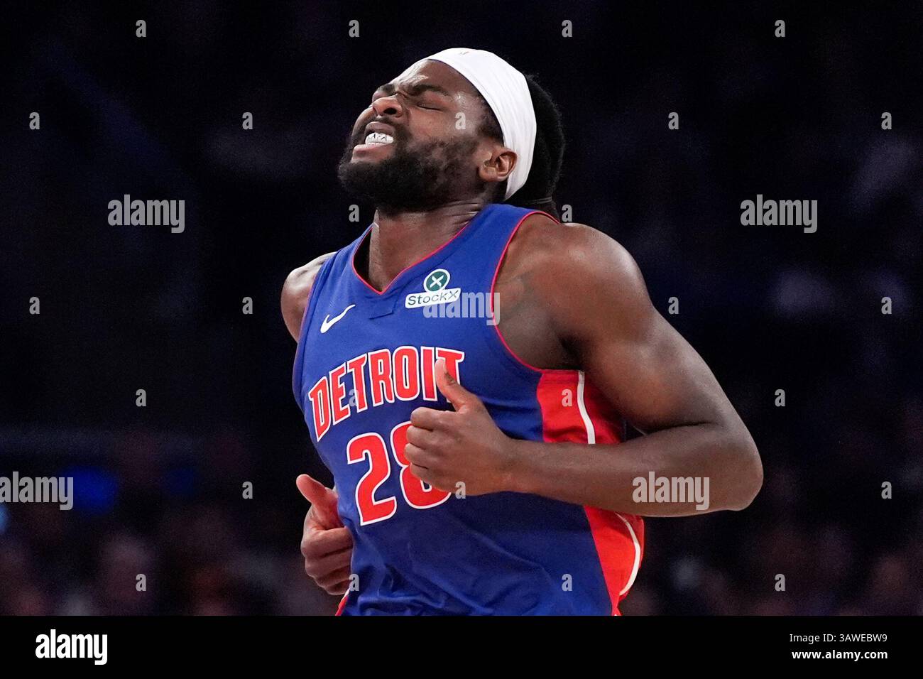 Detroit Pistons center Isaiah Stewart reacts during the first half of ...