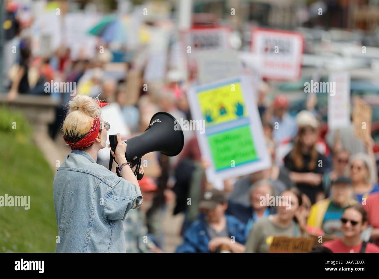 BLOOMINGTON, INDIANA - APRIL 19: Demonstrators protest against Trump ...