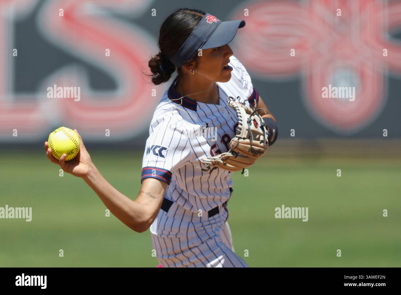 Saint Mary's infielder Mia Zabat (27) fields the ball during an NCAA ...