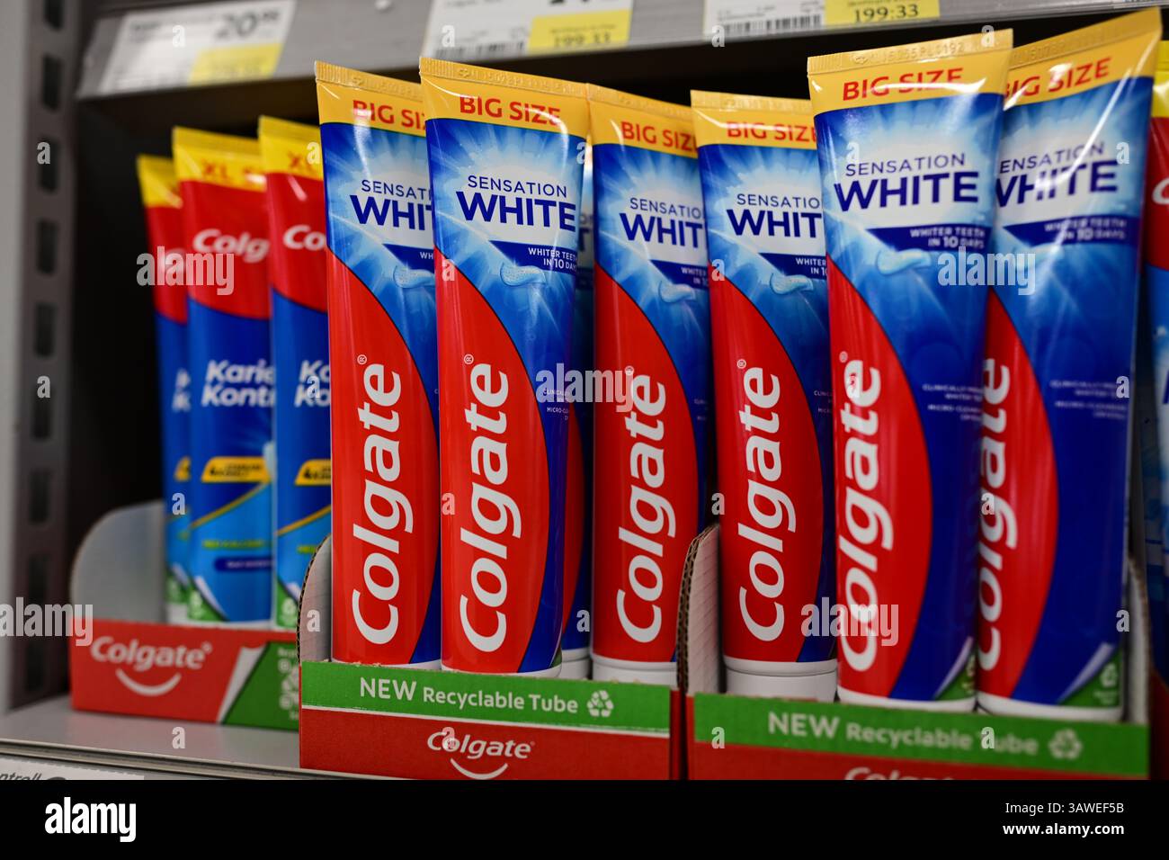 Bjärnum, Skåne, Sweden. April 17 2025. Colgate toothpaste inside ...