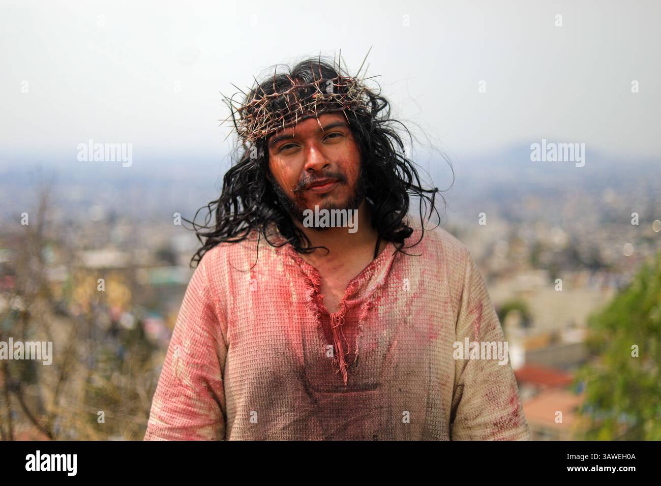 JosÃ© Julio Olivares performing as Jesus Christ while he re-enacts the ...