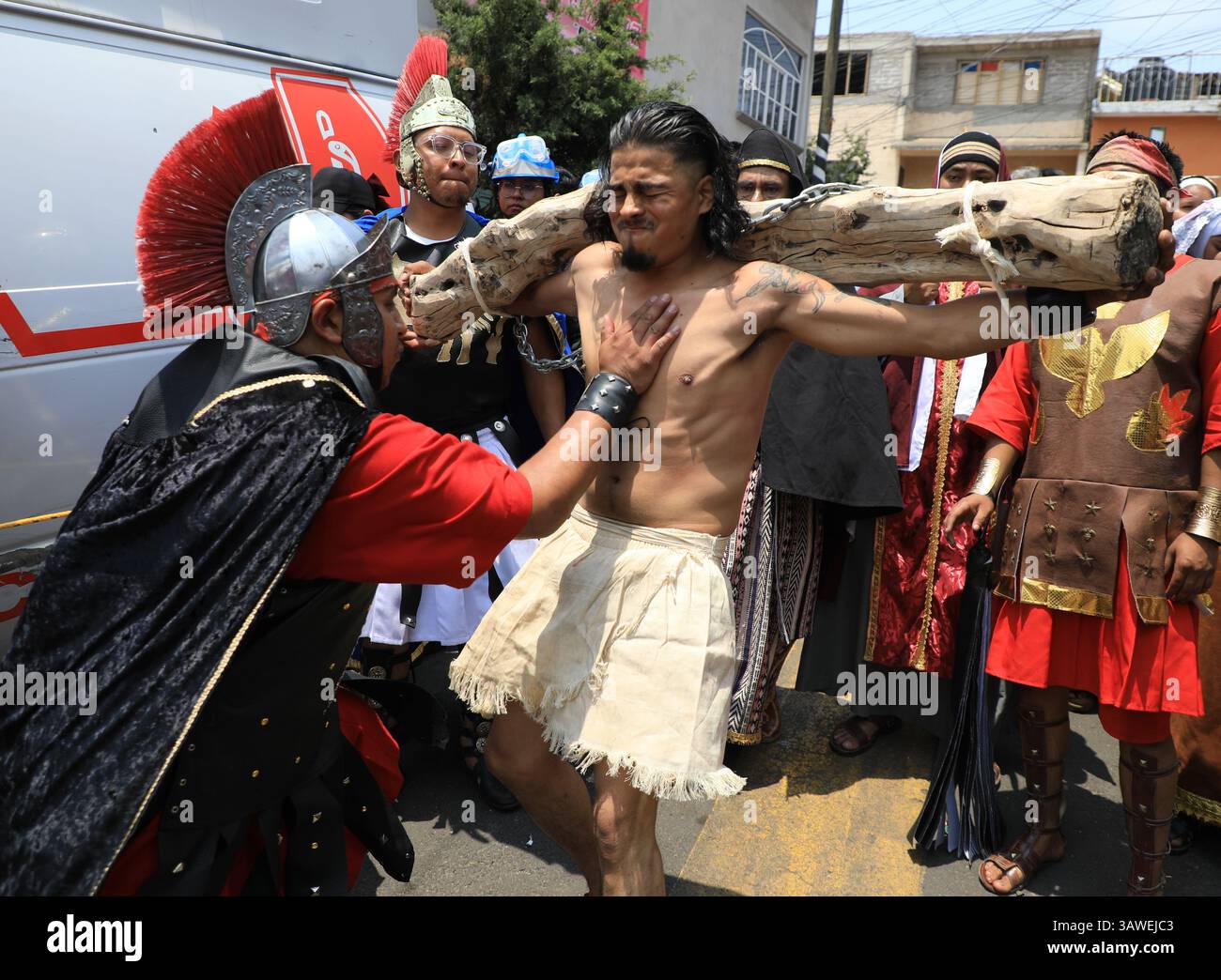Mexico City, Mexico. 18th Apr, 2025. A penitent taking part during the ...
