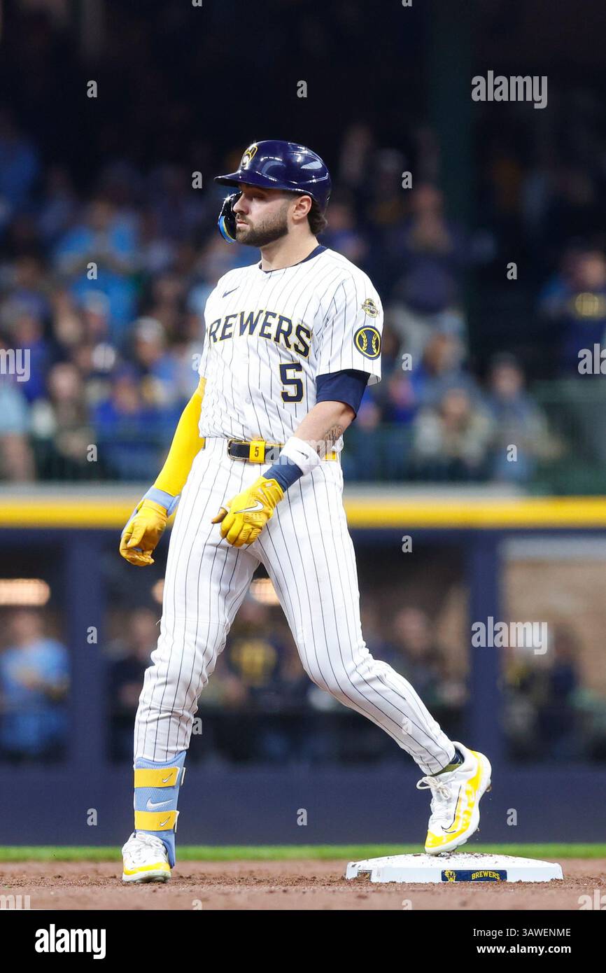 MILWAUKEE, WI - APRIL 19: Milwaukee Brewers outfielder Garrett Mitchell ...