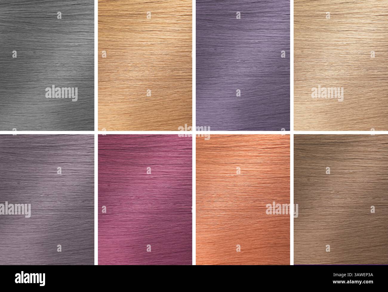 Hair color palette. Collage with samples of hair dyed in different ...