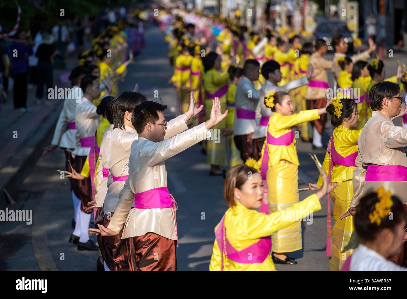 Chiang Mai, Thailand. 19th Apr, 2025. Thai dancers are seen performing ...