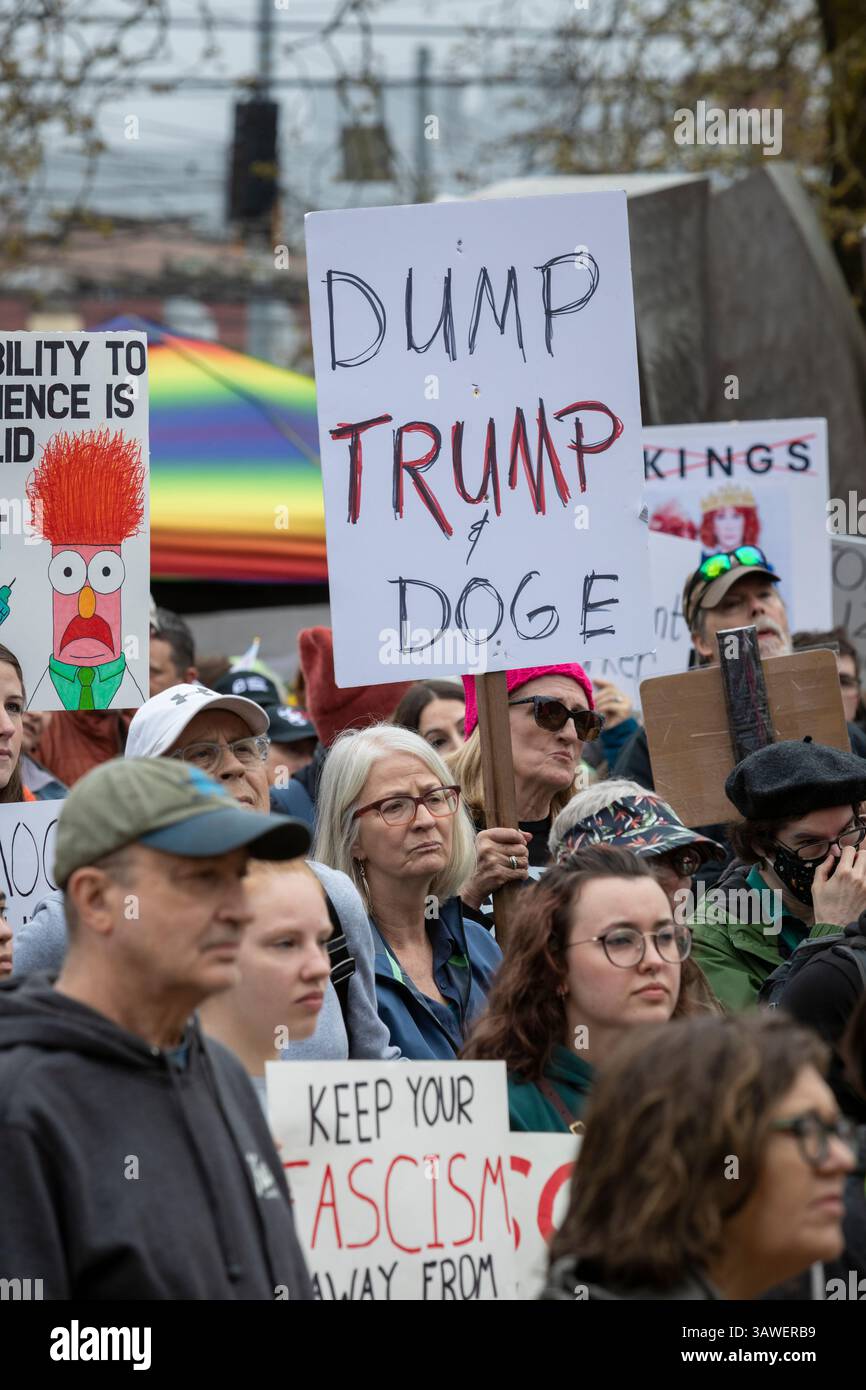 Seattle, Washington, USA. 19th April 2025. Hundreds of protesters and ...
