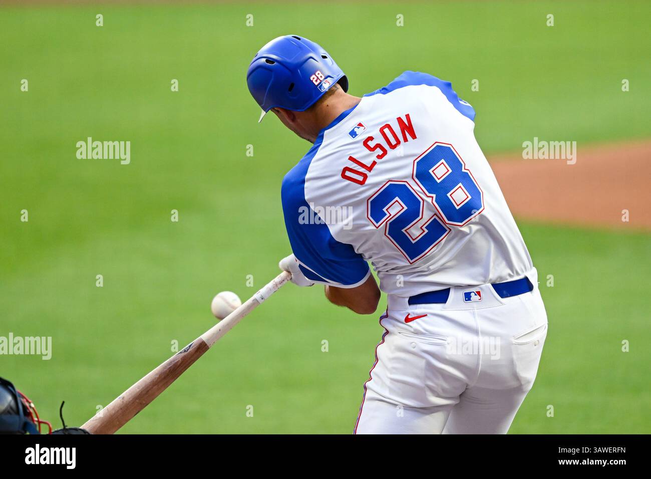 ATLANTA, GA – APRIL 19: Atlanta first baseman Matt Olson (28) hits a ...