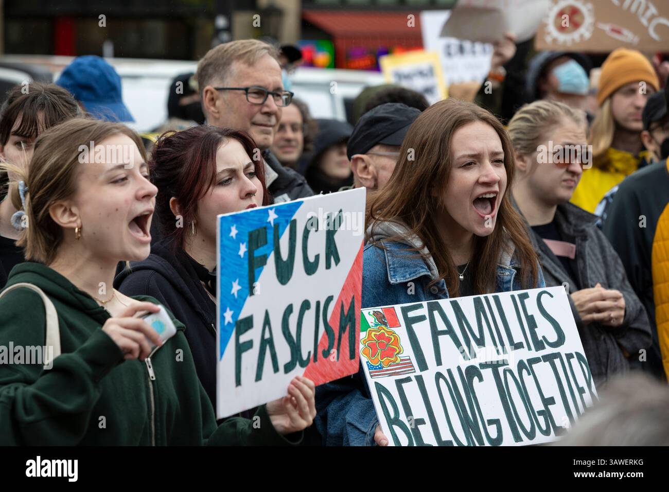 Seattle, Washington, USA. 19th April 2025. A group of young women cheer ...