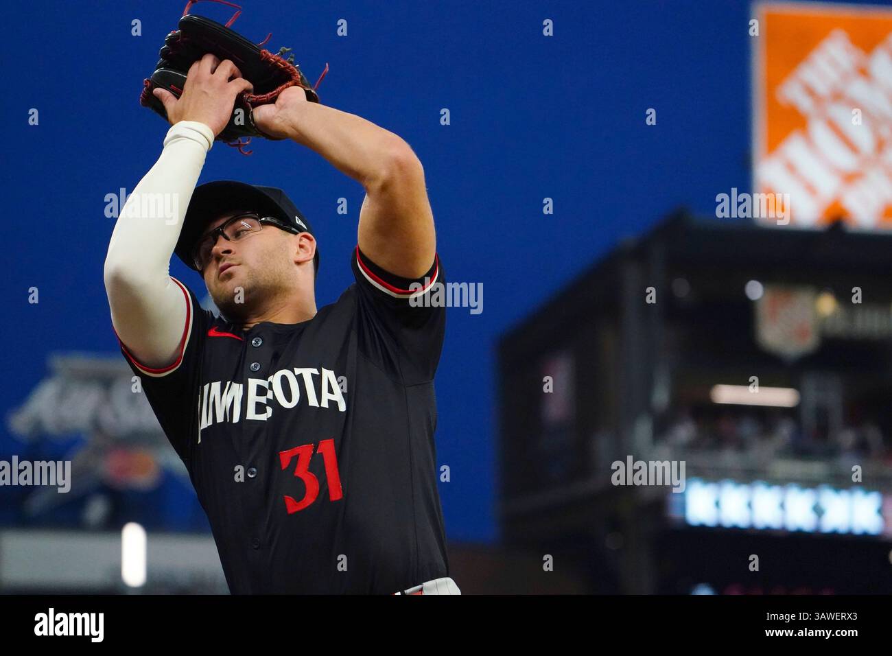 Minnesota Twins first base Jonah Bride (31) catches a pop fly ball ...