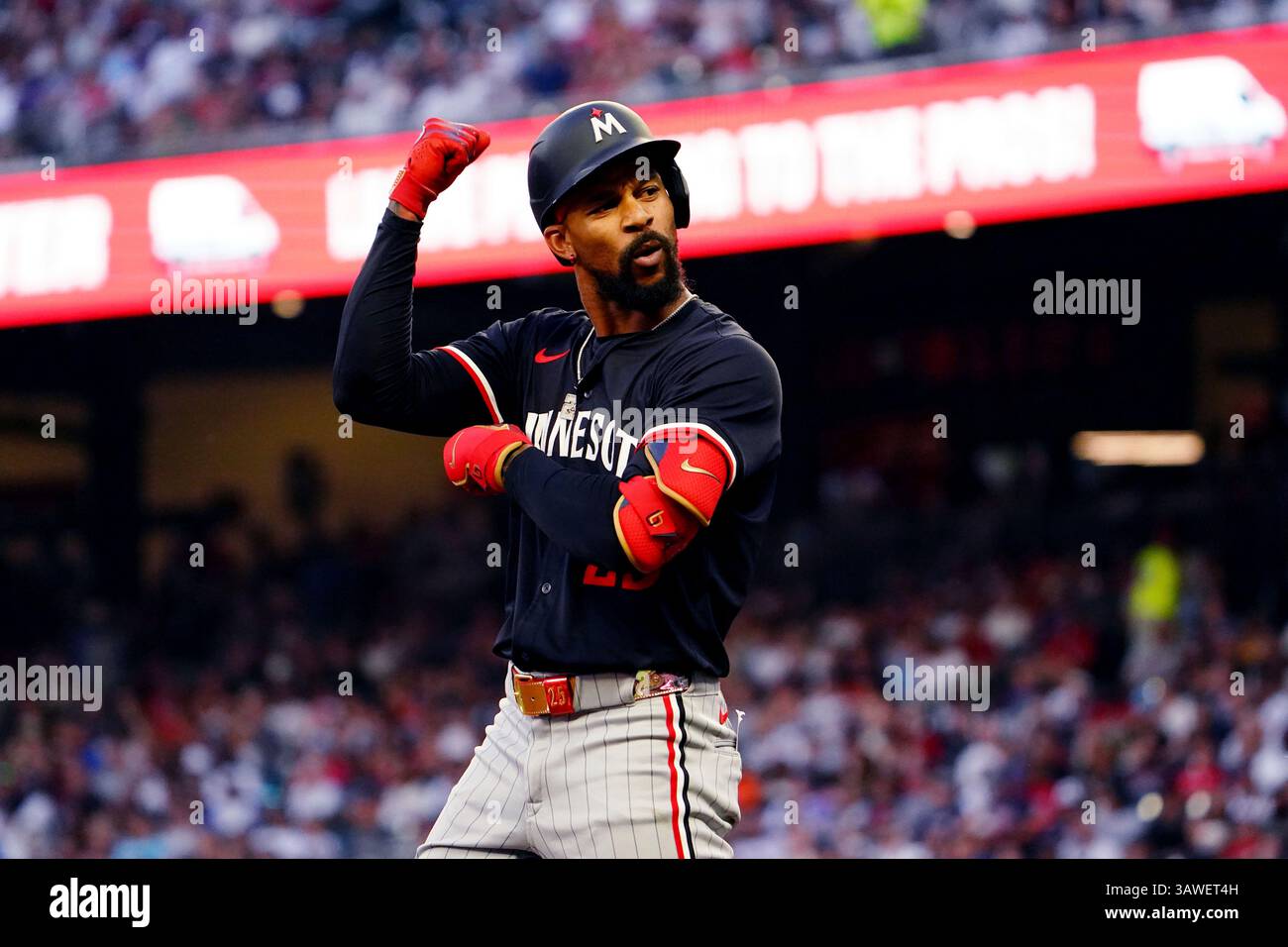 Minnesota Twins' Byron Buxton celebrates after hitting a triple against ...