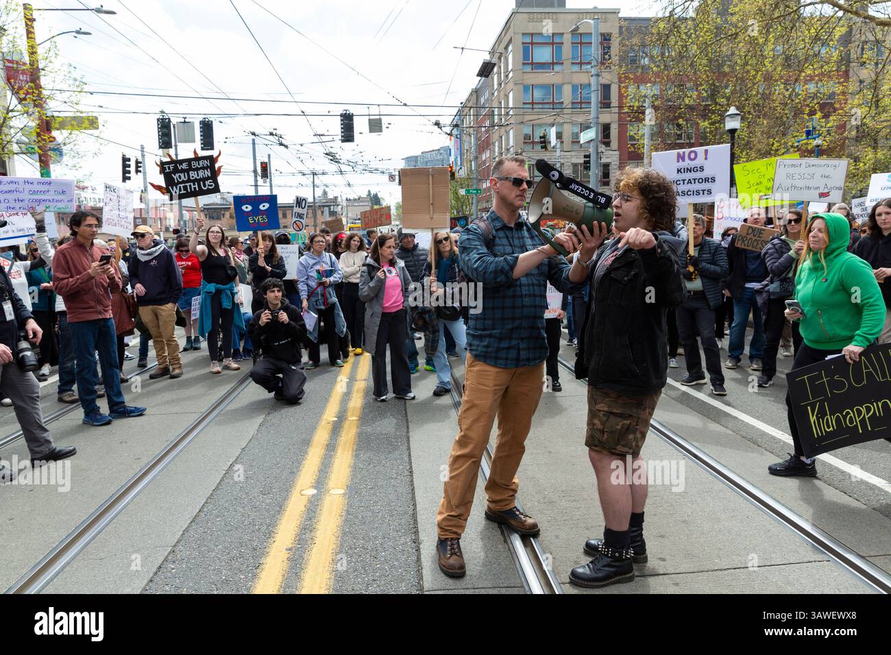 Seattle, Washington, USA. 19th April 2025. A young transgender ...