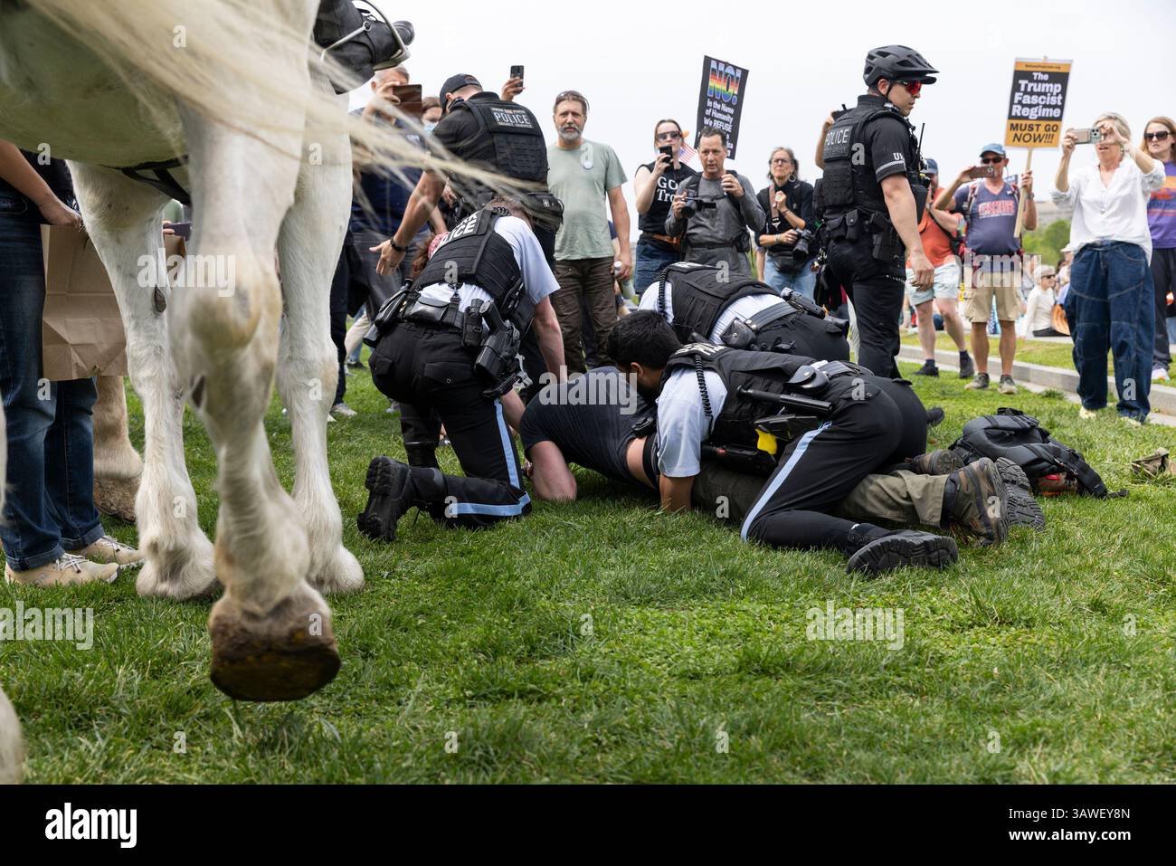 Washington Dc, USA. 19th Apr, 2025. A demonstrator is arrested during ...