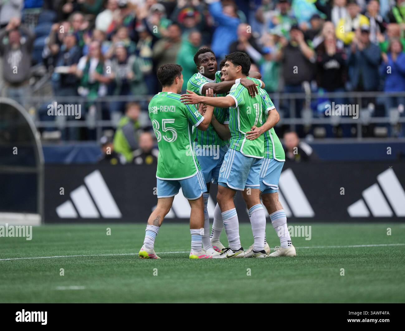 SEATTLE, WA - APRIL 19: The Seattle Sounders celebrate a first half ...