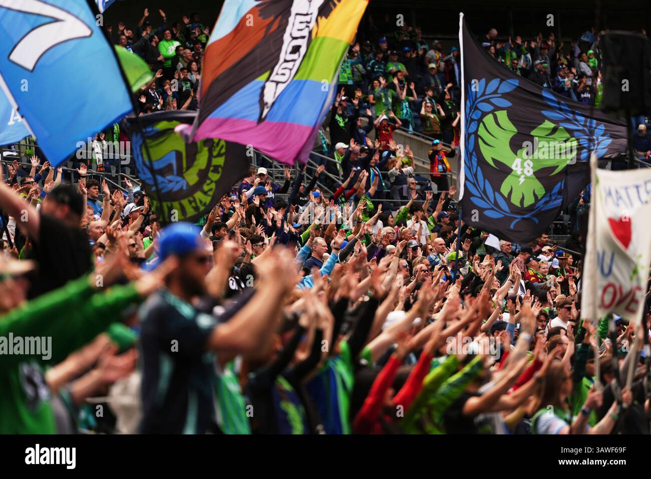 Fans cheer before the first half of an MLS soccer match between the ...