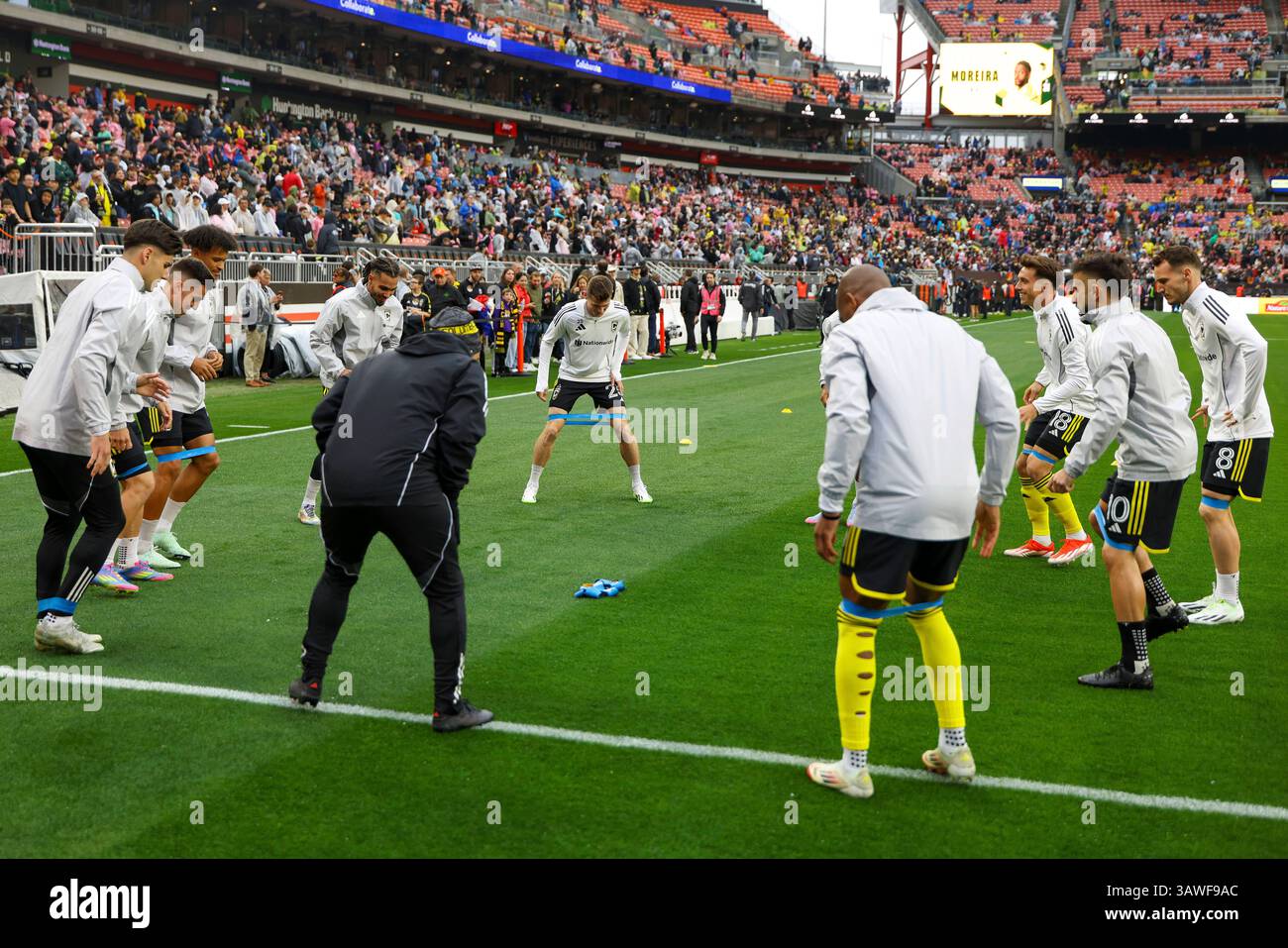 April 19, 2025: Columbus Crew players stretch prior to the Major League ...