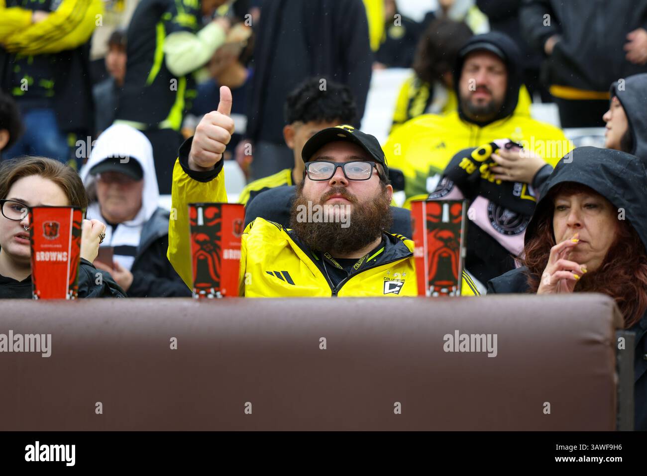 April 19, 2025: A Columbus Crew fan gives a thumbs up prior to the ...