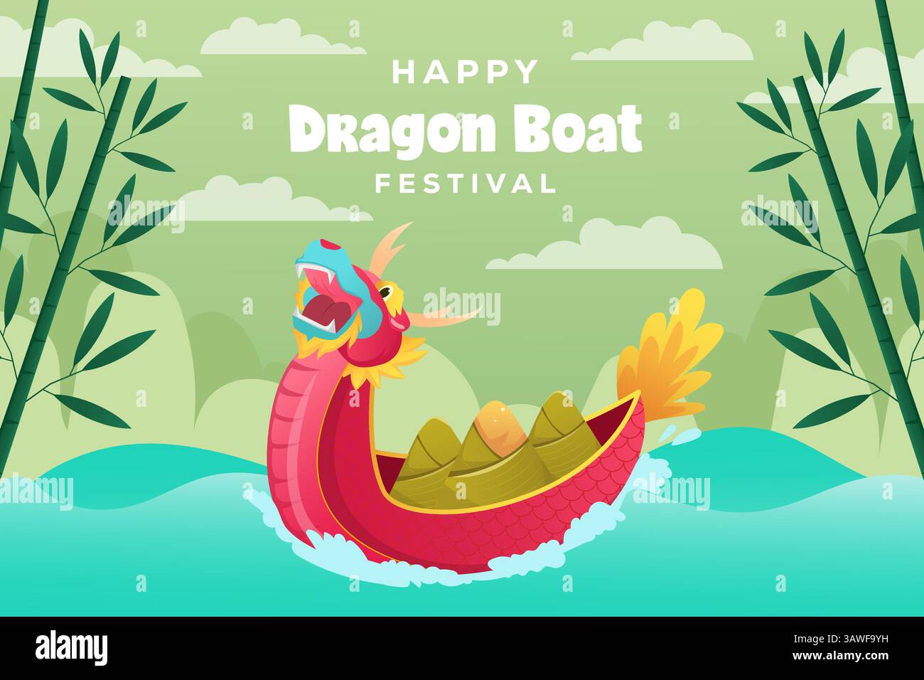 happy dragon boat festival background illustration in gradient style ...
