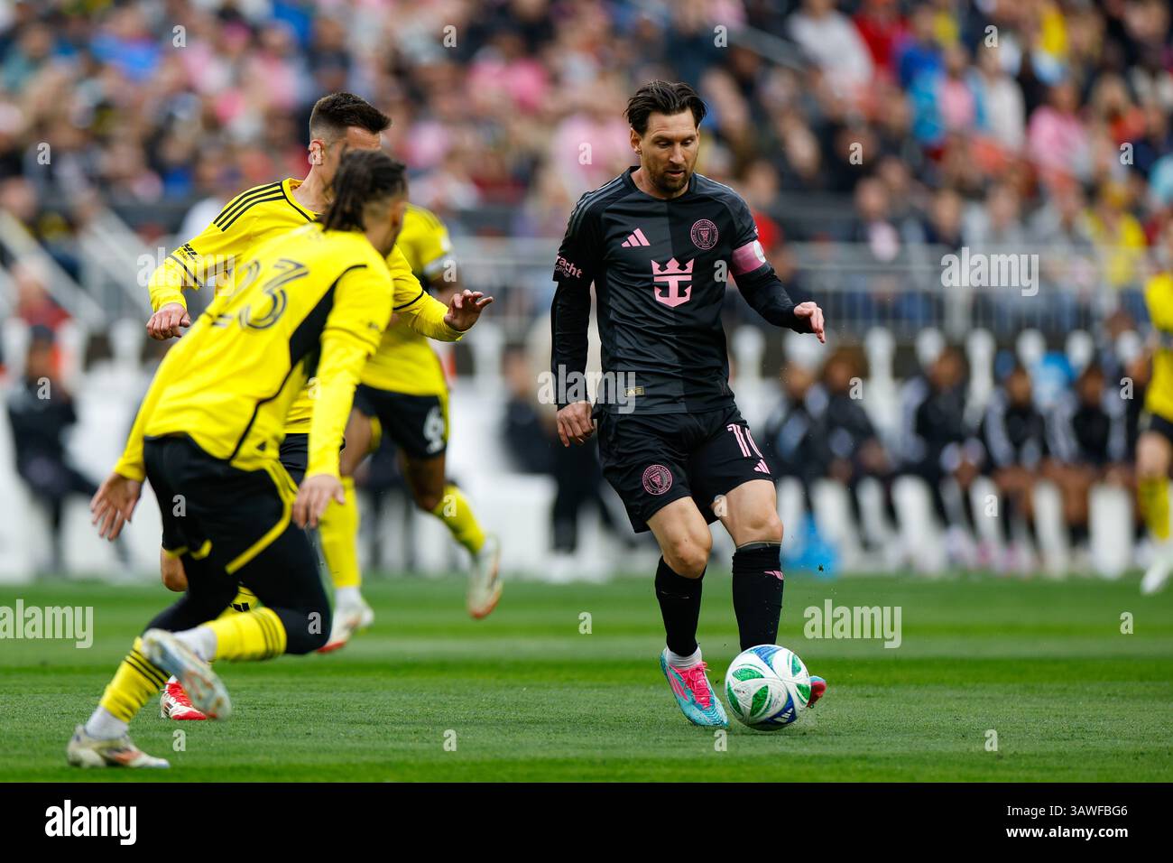 April 19, 2025: Inter Miami forward Lionel Messi (10) moves the ball ...