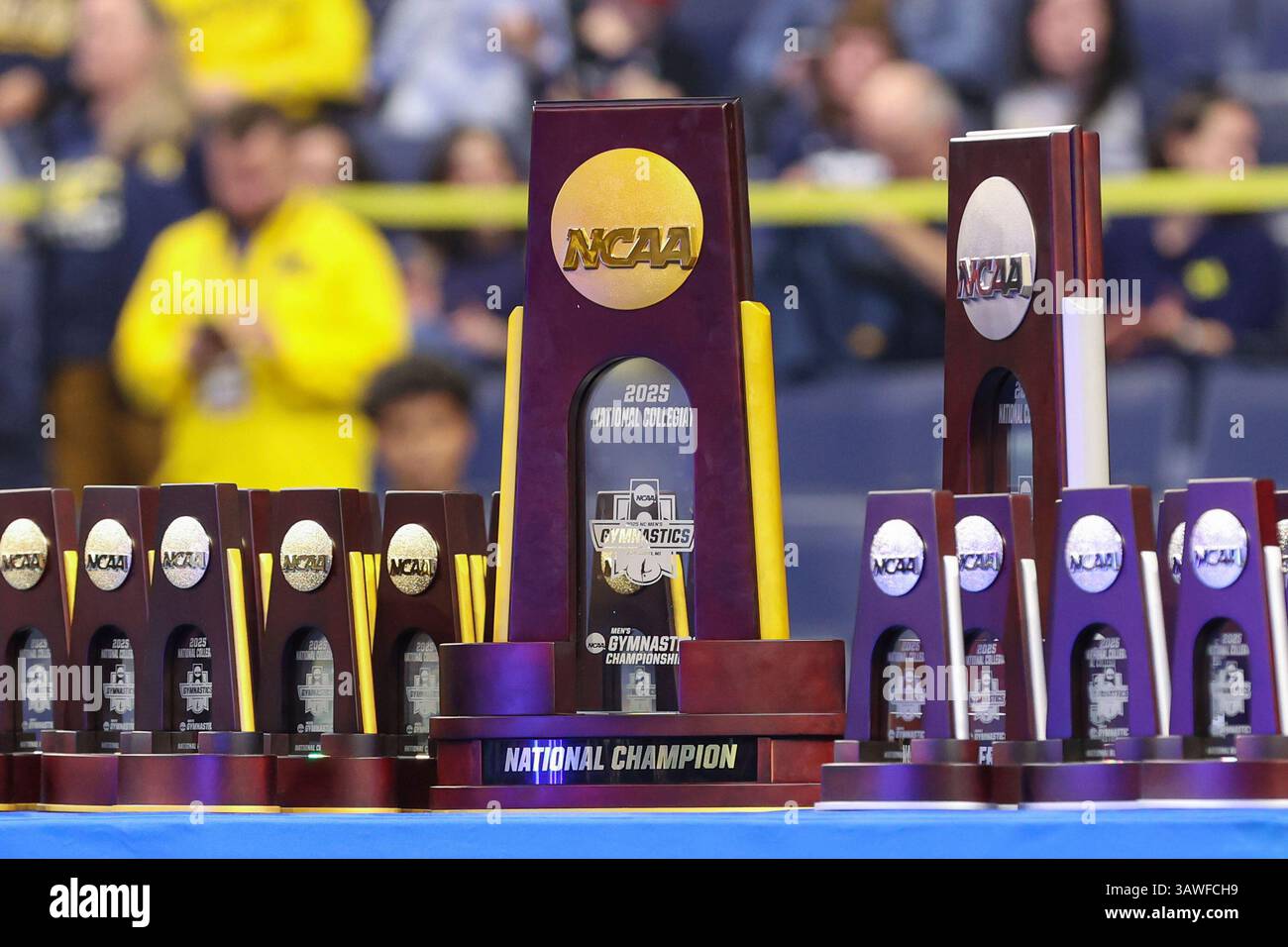 ANN ARBOR, MI - APRIL 19: The national championship trophy sits on a ...