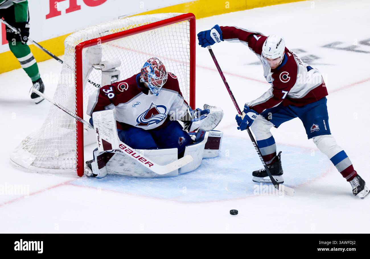 Colorado Avalanche defenseman Devon Toews (7) stops a shot in front of ...