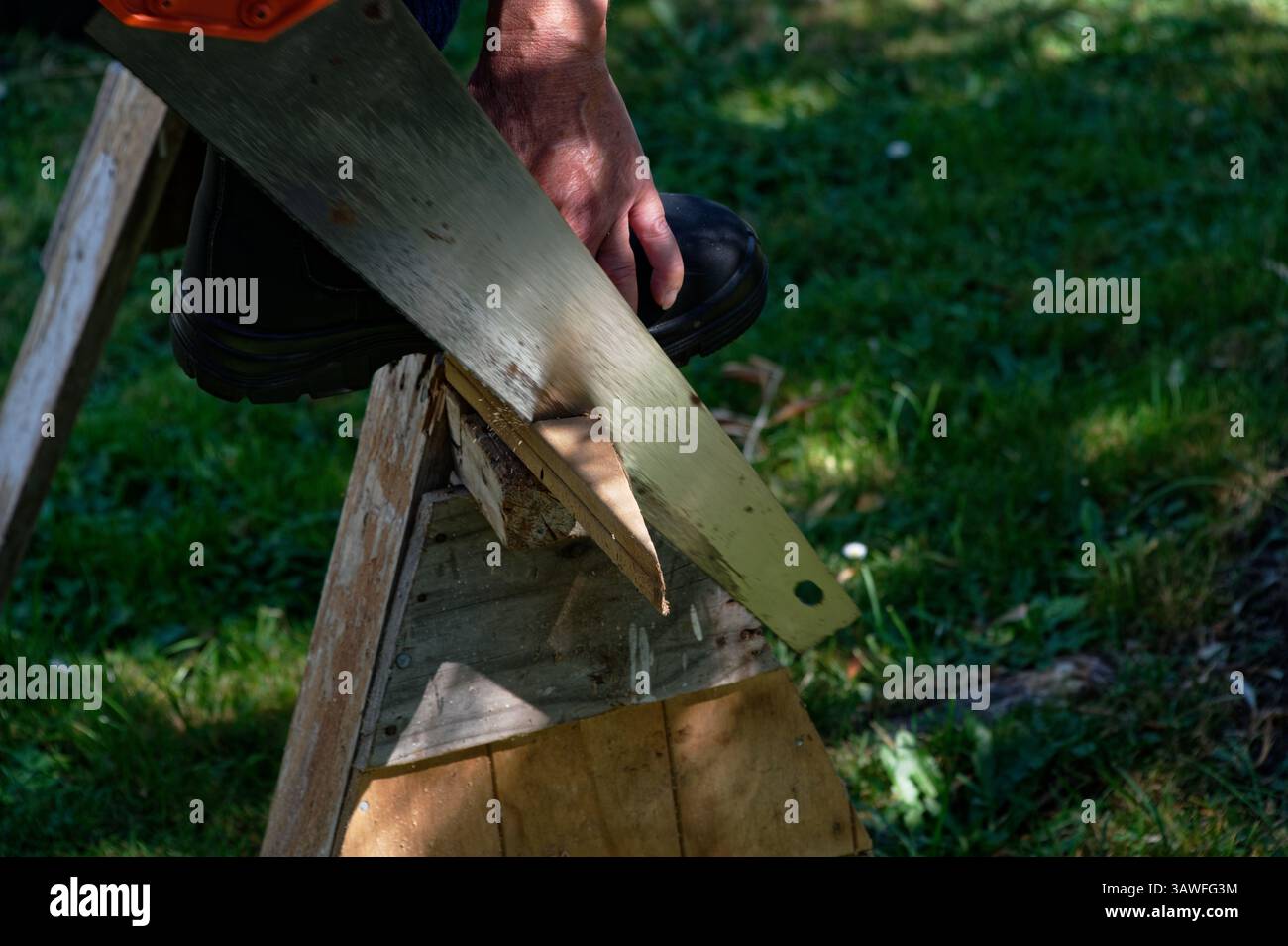 Sawing wood garden project hi-res stock photography and images - Alamy