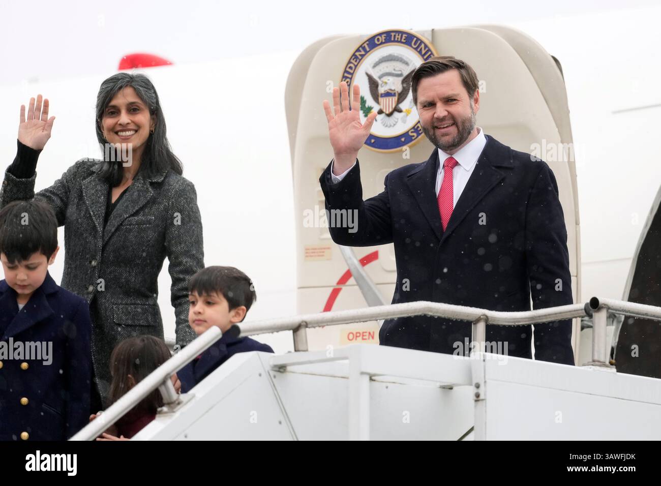 FILE - U.S. Vice President JD Vance and second lady Usha Vance, with ...