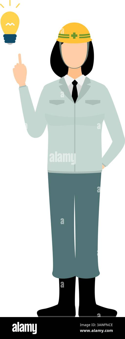 Simple illustration of a woman supervisor wearing a helmet discover ...