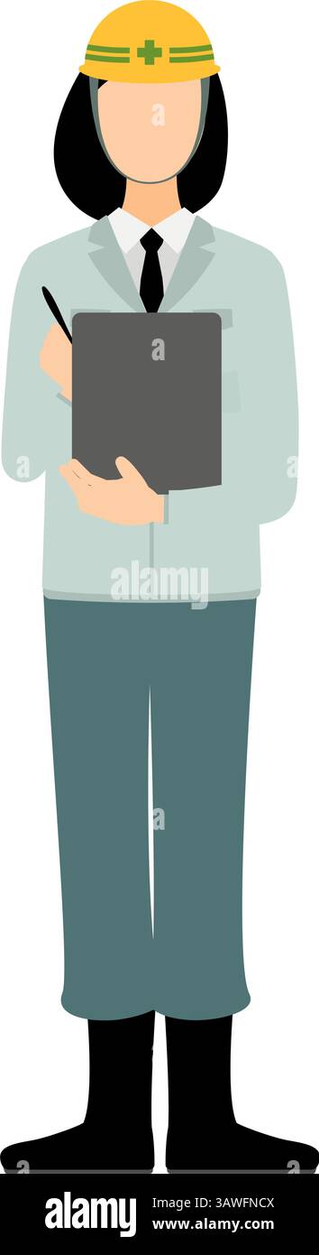 Simple illustration of a woman supervisor wearing a helmet keep a ...
