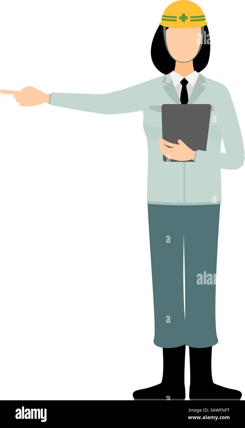 Simple illustration of a woman supervisor wearing a helmet take the ...