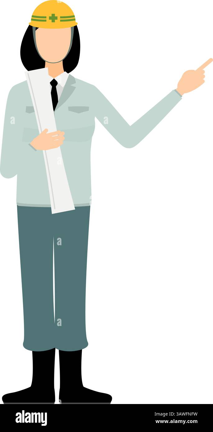 Simple illustration of a woman supervisor wearing a helmet take a ...
