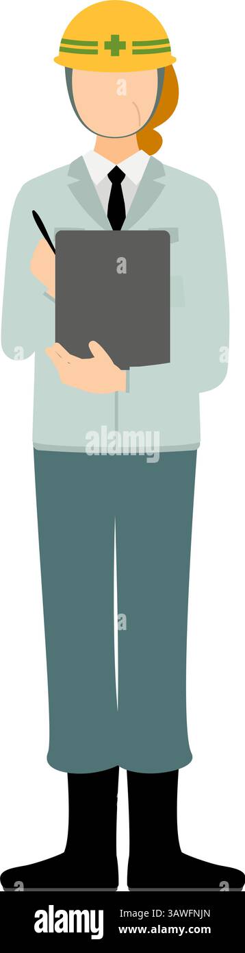 Simple illustration of a senior woman supervisor wearing a helmet keep ...