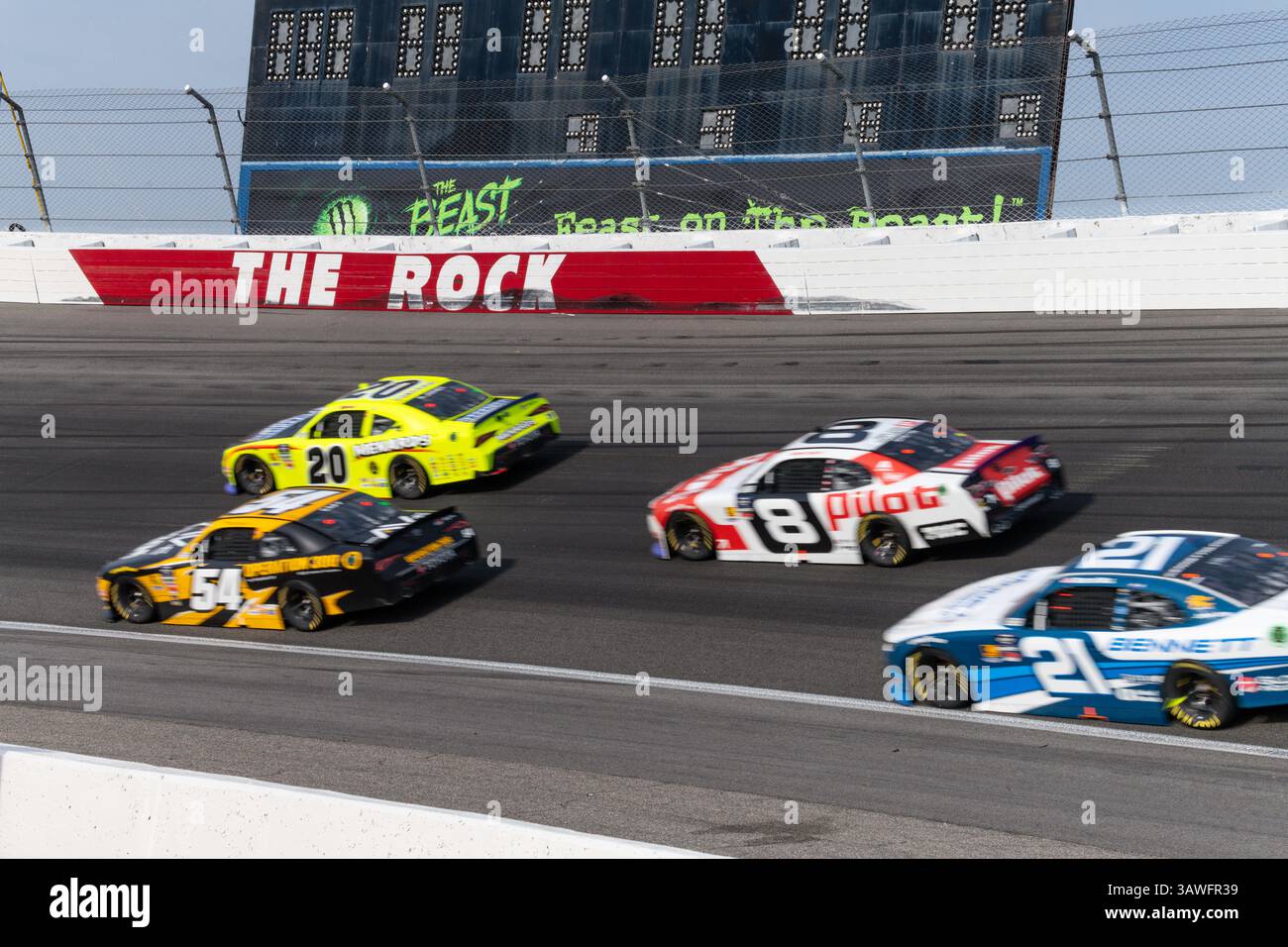 Rockingham, North Carolina, USA. 19th Apr, 2025. Drivers stack up in ...