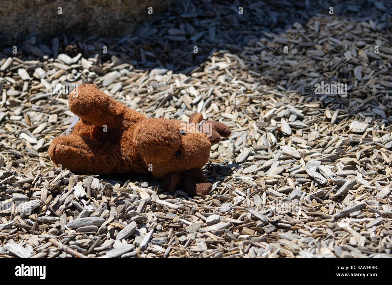 children's stuffed moose toy left on playground Stock Photo - Alamy