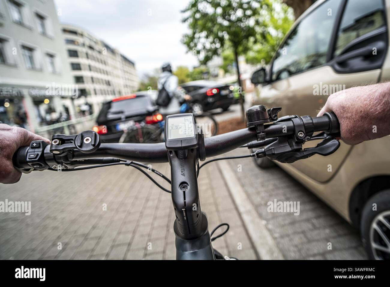 Cycling in the city, inner-city street, cycle lane, bicycles have ...