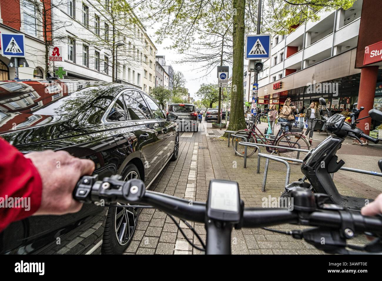 Cycling in the city, inner-city street, cycle lane, bicycles have ...