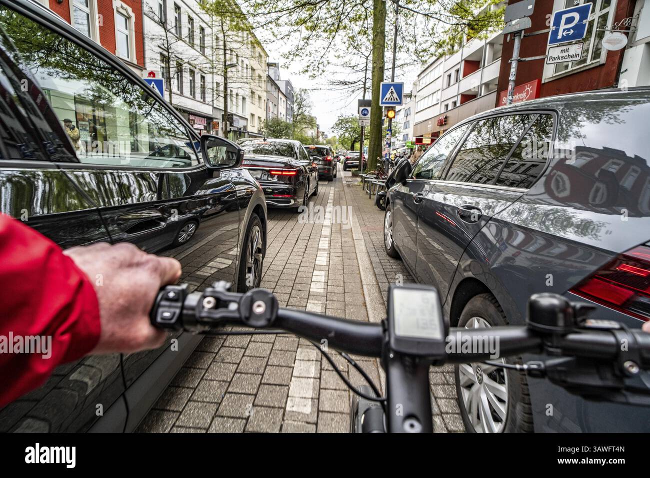 Cycling in the city, inner-city street, cycle lane, bicycles have ...