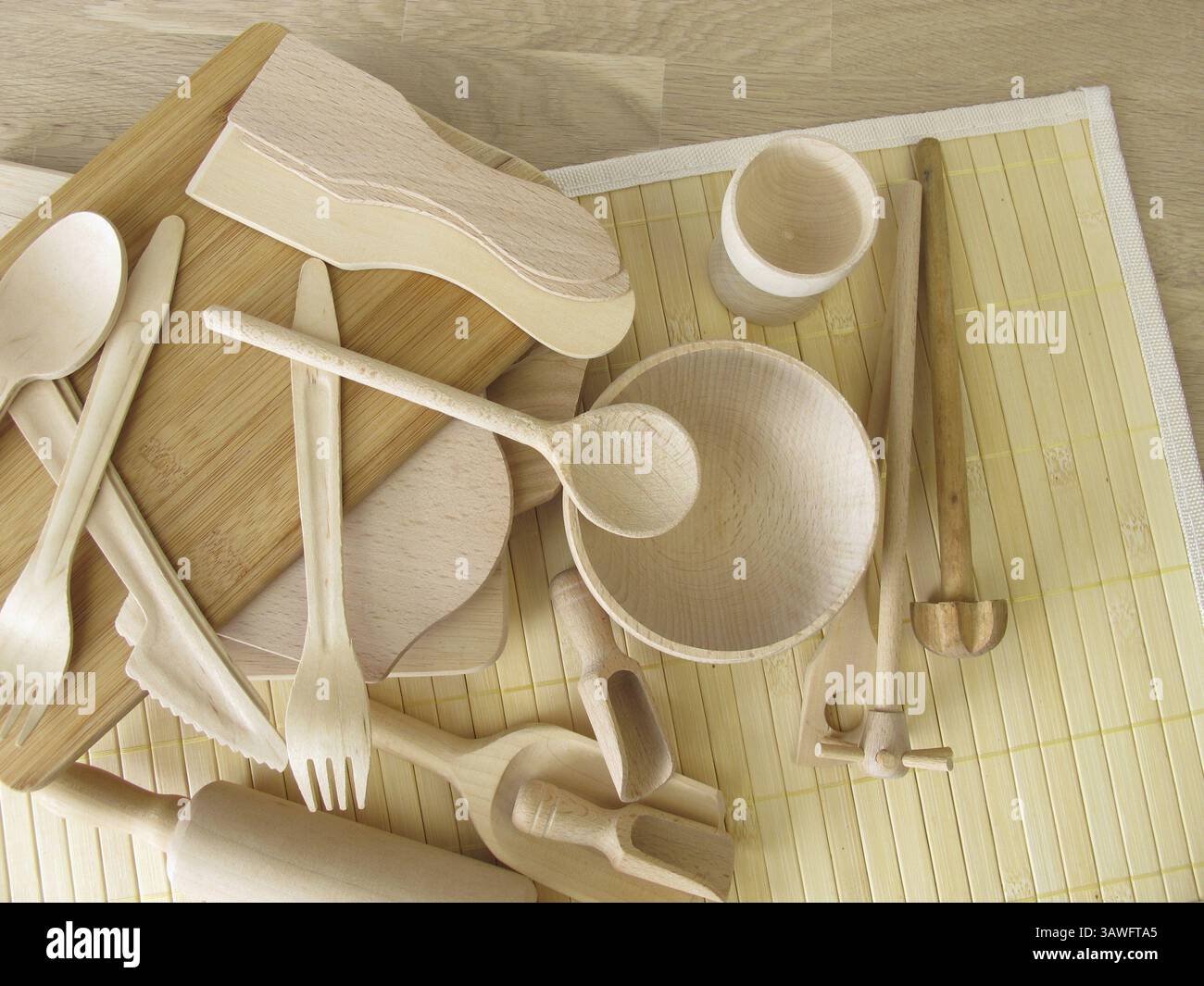 Plastic-free kitchen utensils made from wood Stock Photo - Alamy