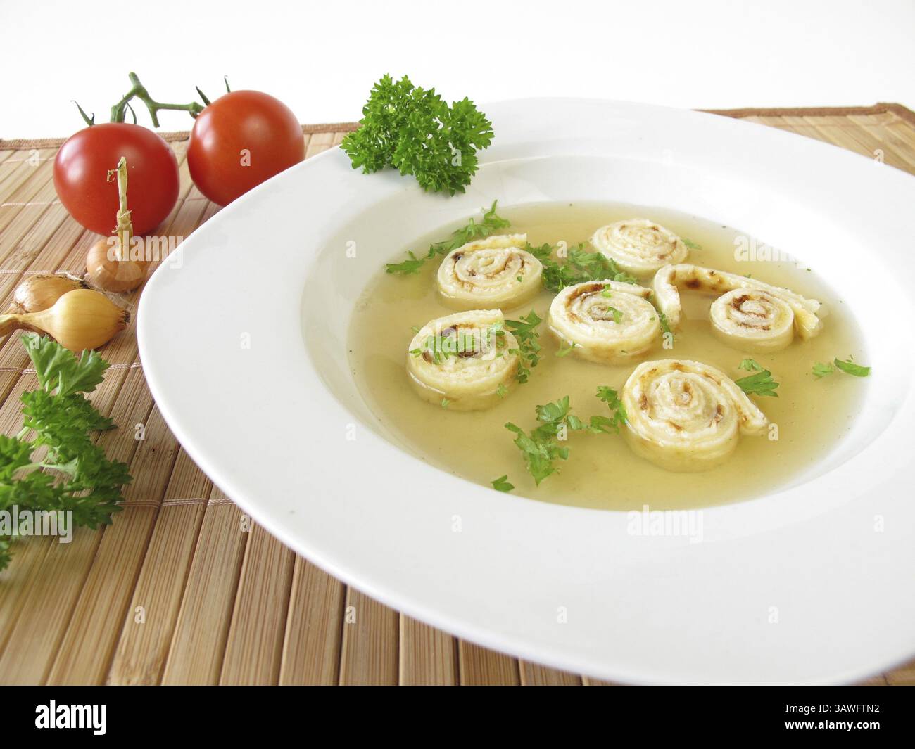 Beef soup with pancake buns Stock Photo - Alamy