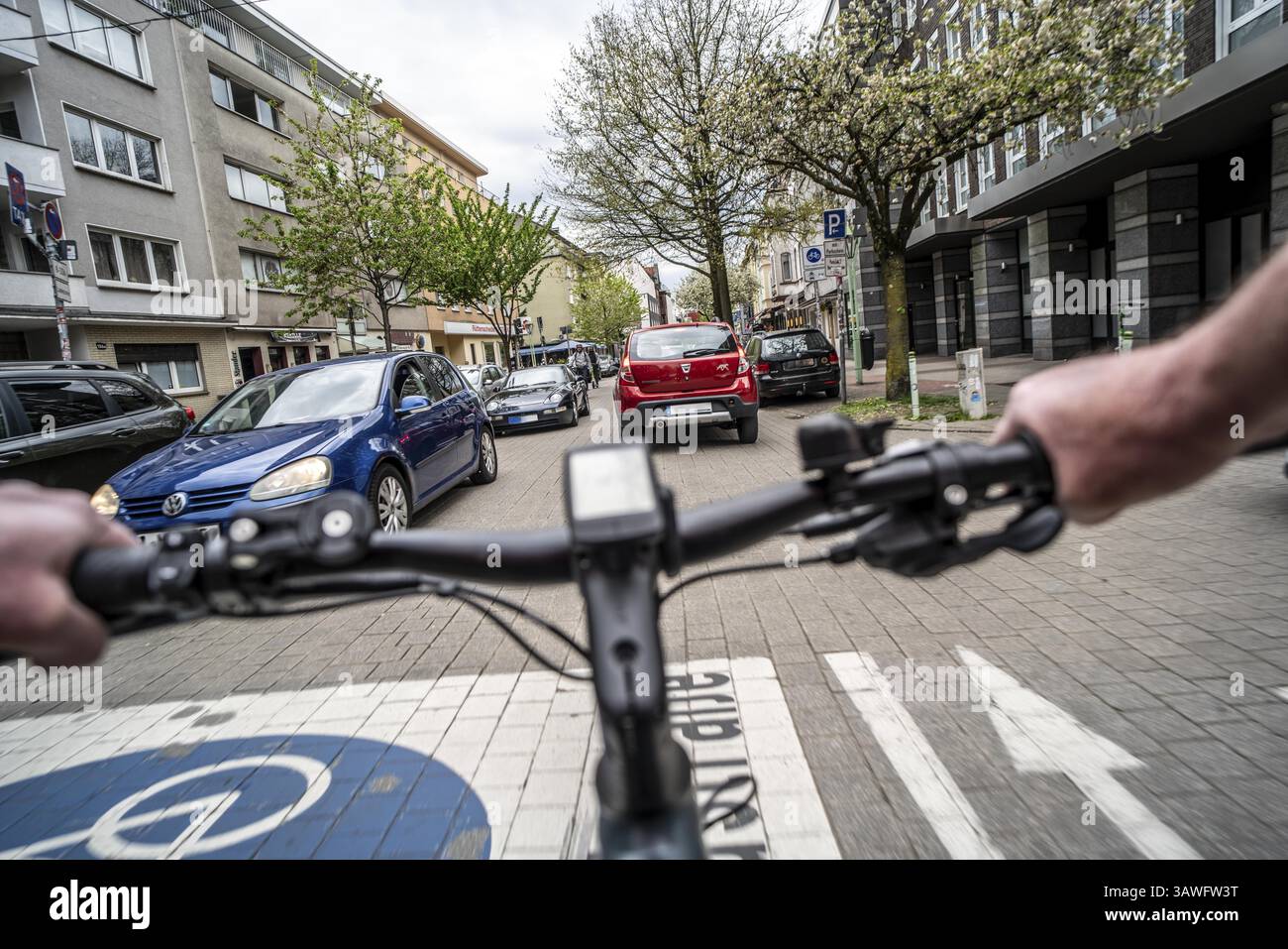 Cycling in the city, inner-city street, cycle lane, bicycles have ...