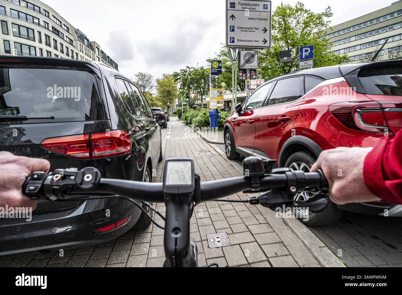 Cycling in the city, inner-city street, cycle lane, bicycles have ...