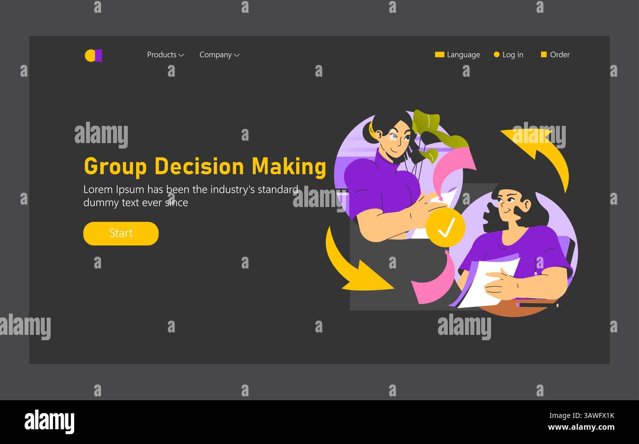 Group decision making illustration. The visual represents teamwork and ...
