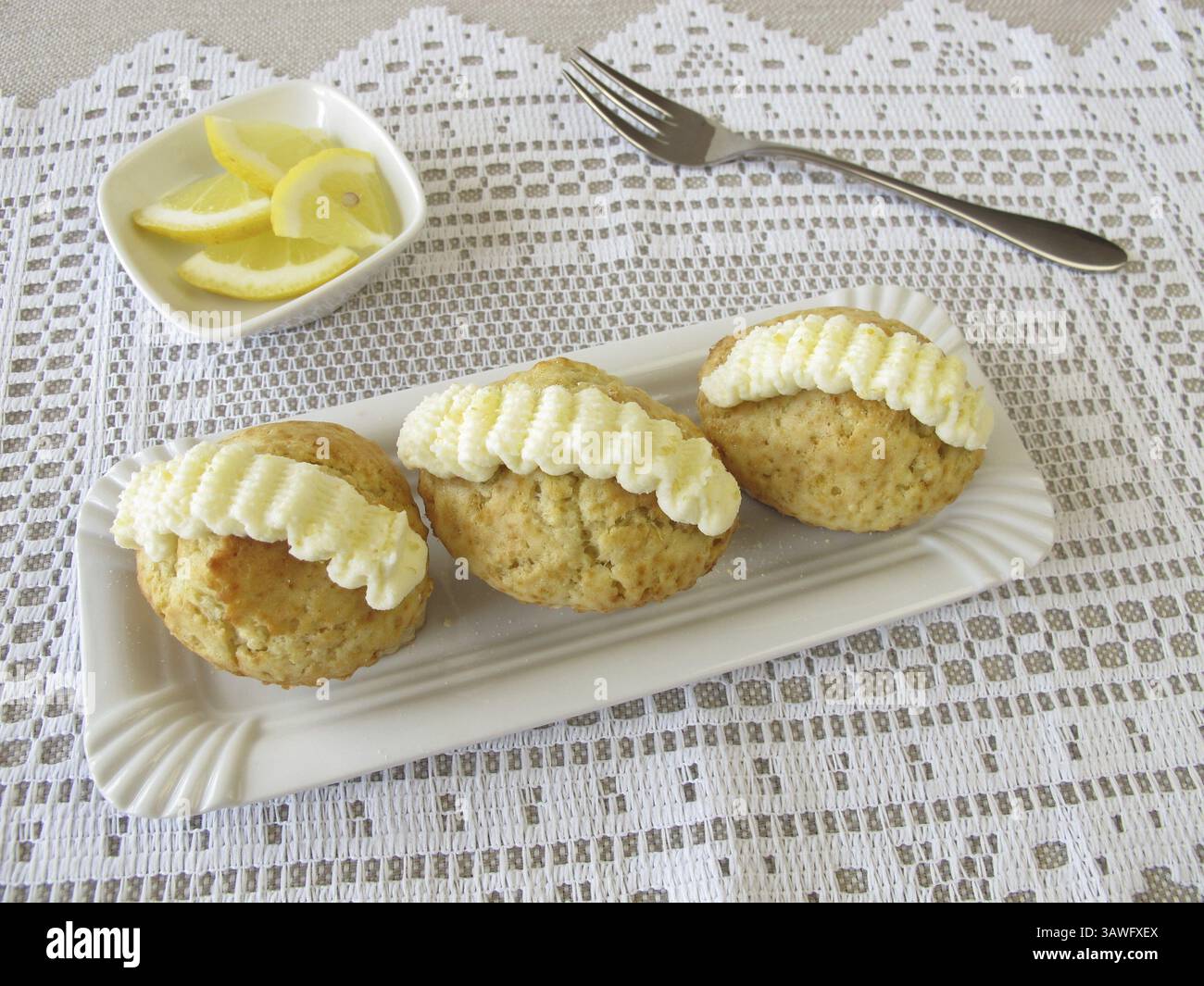 Cake with lemon cream ruffle Stock Photo - Alamy