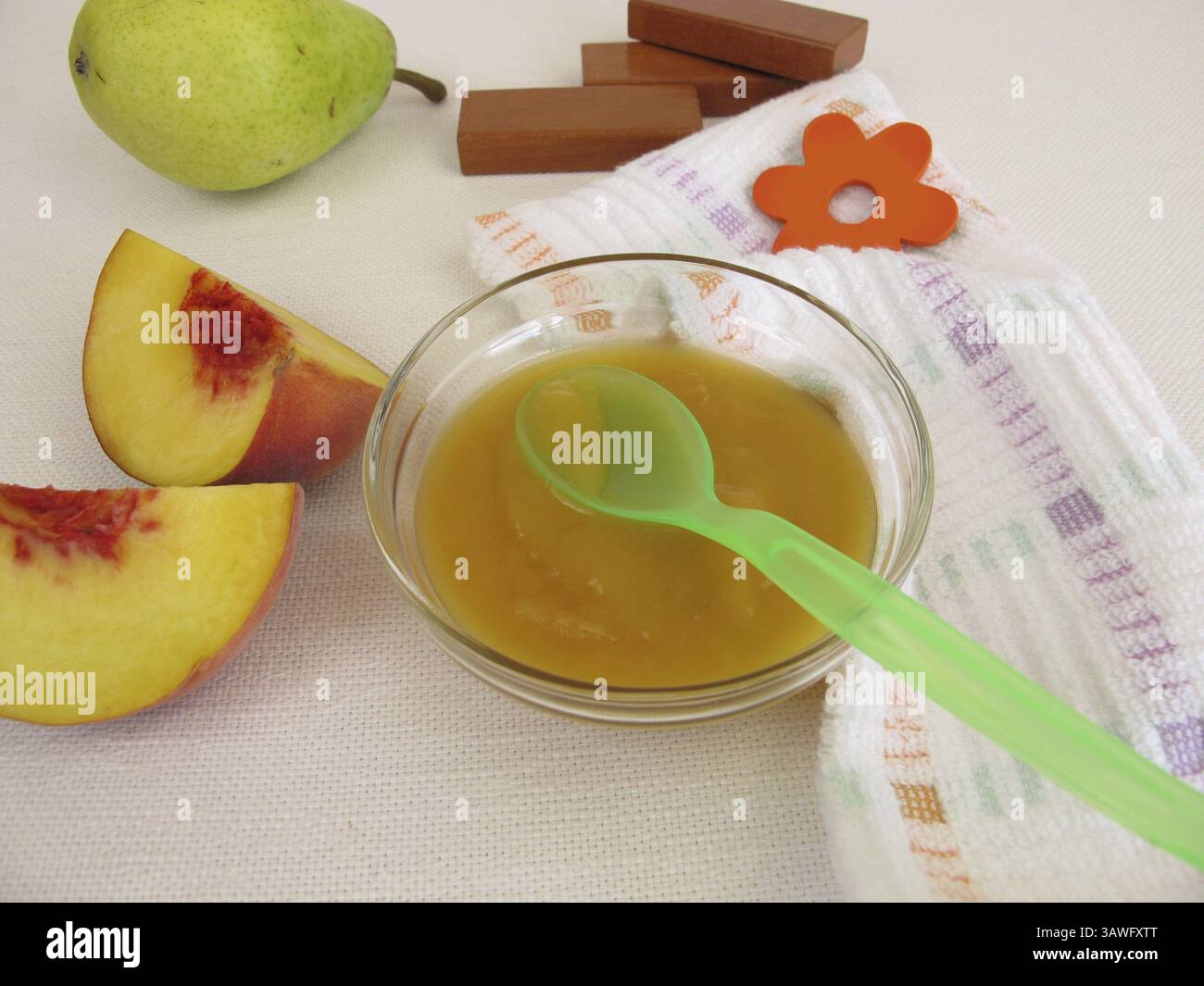Fruit porridge with peach and pear for babies and toddlers Stock Photo ...