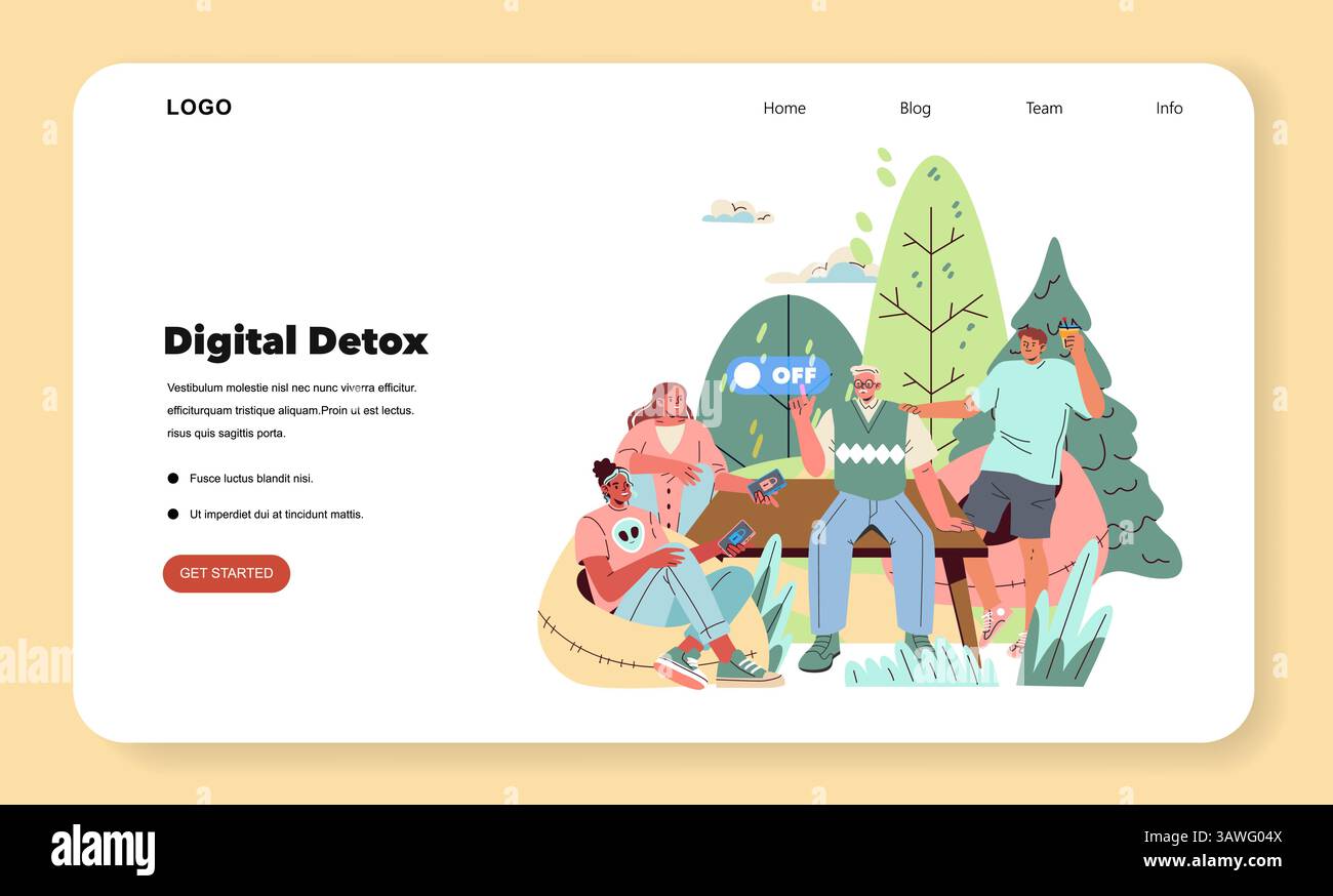 Digital Detox concept. Group of friends enjoying nature and disconnecting from digital devices ...